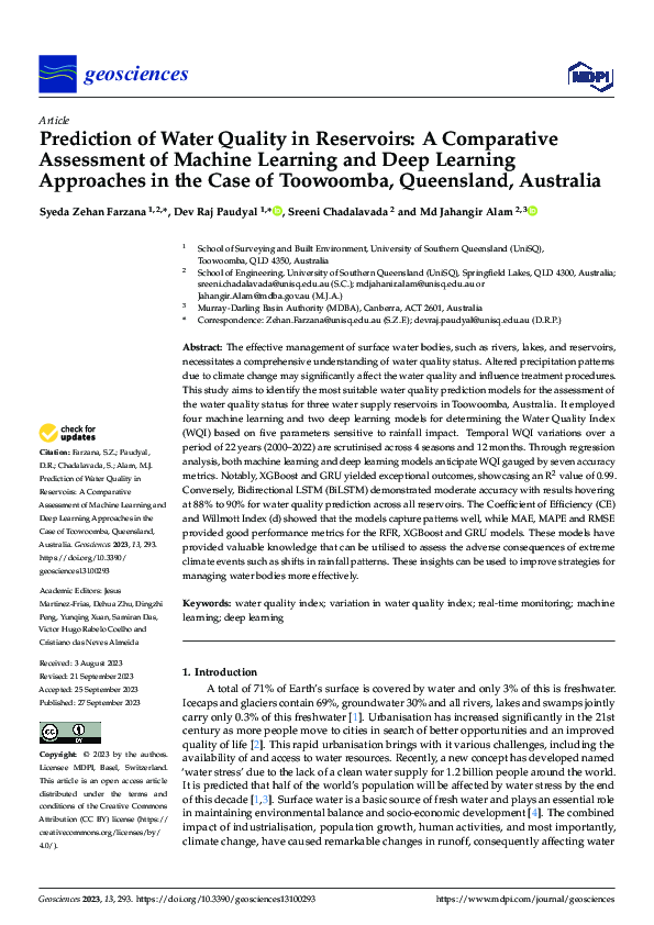Pdf Prediction Of Water Quality In Reservoirs A Comparative Assessment Of Machine Learning