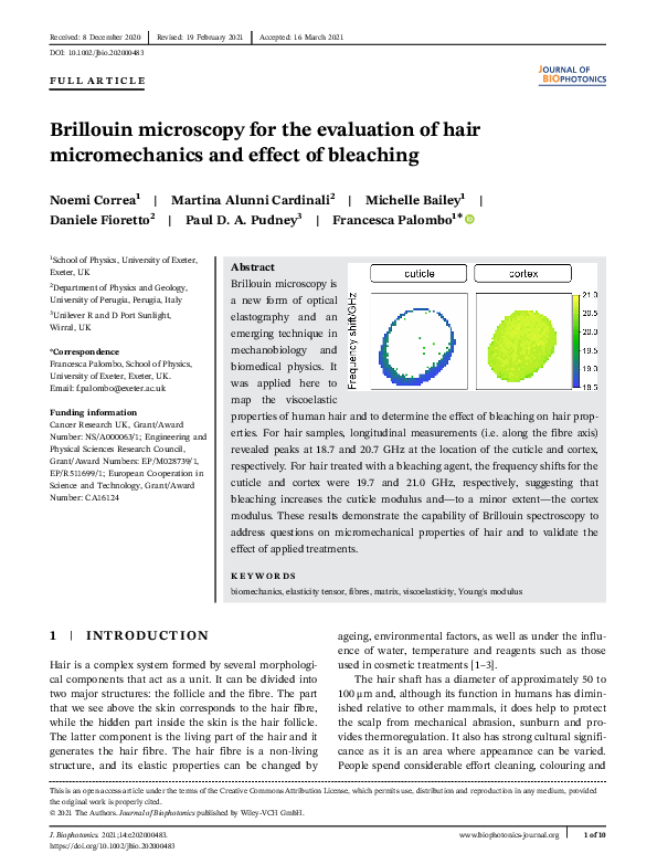 (PDF) Brillouin microscopy for the evaluation of hair micromechanics ...