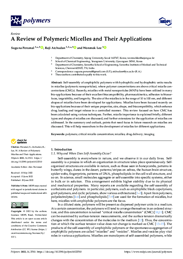 (PDF) A Review of Polymeric Micelles and Their Applications