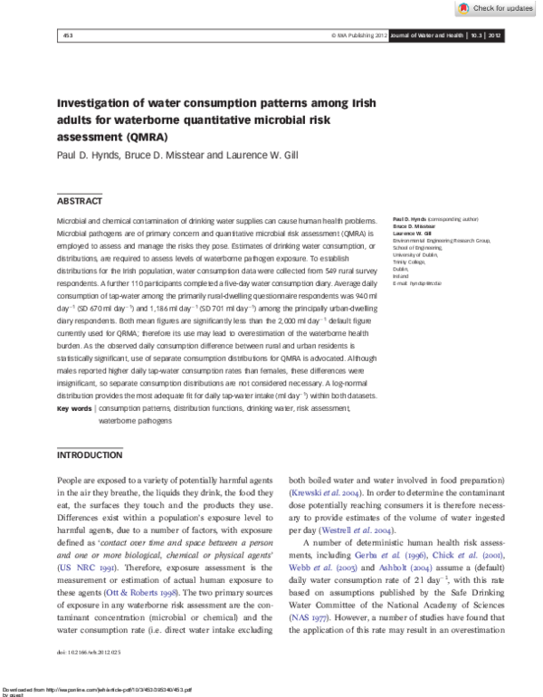 (PDF) Investigation of water consumption patterns among Irish adults ...