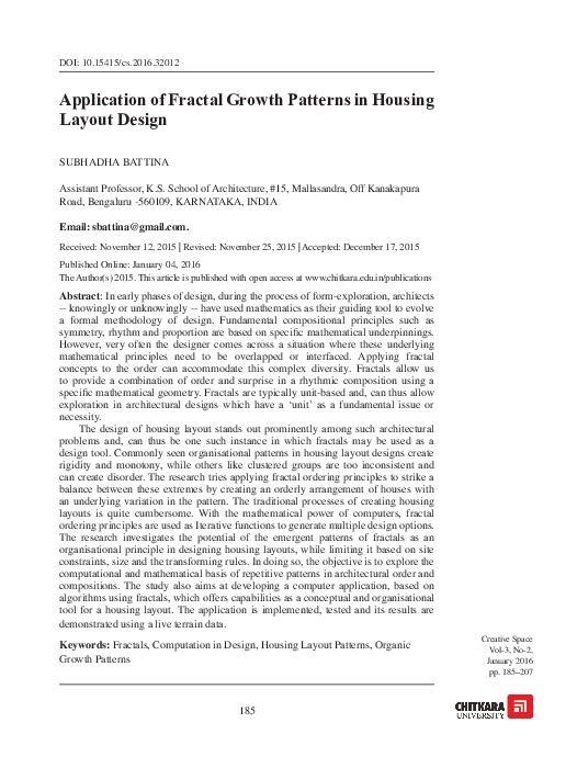 Pdf Application Of Fractal Growth Patterns In Housing Layout Design