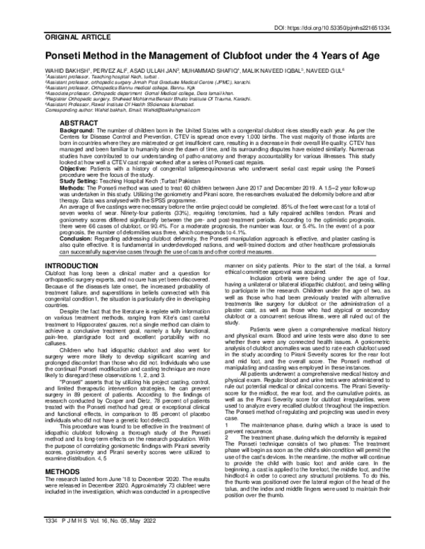 (PDF) Ponseti Method in the Management of Clubfoot under the 4 Years of Age