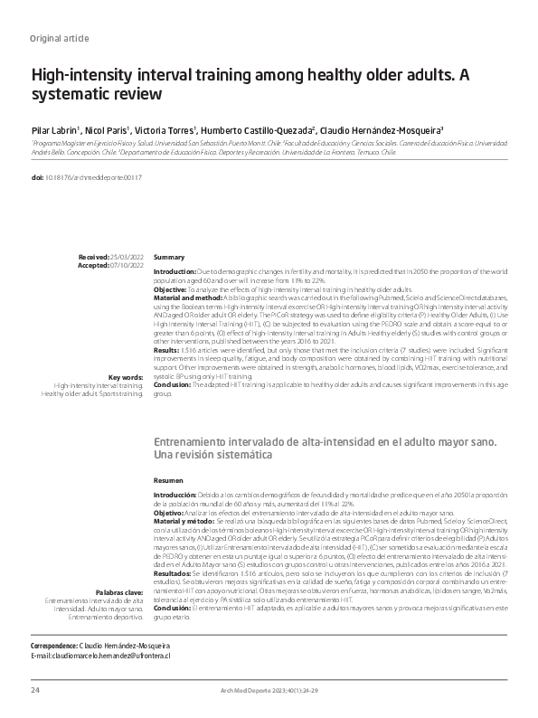 (PDF) High-intensity interval training among healthy older adults. A systematic review