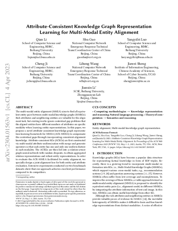 (PDF) Attribute-Consistent Knowledge Graph Representation Learning for Multi-Modal Entity Alignment