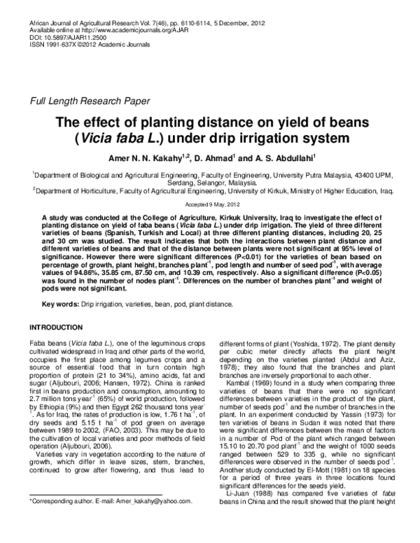 (PDF) Impact of Planting Distance on Bean Yield Under Drip Irrigation
