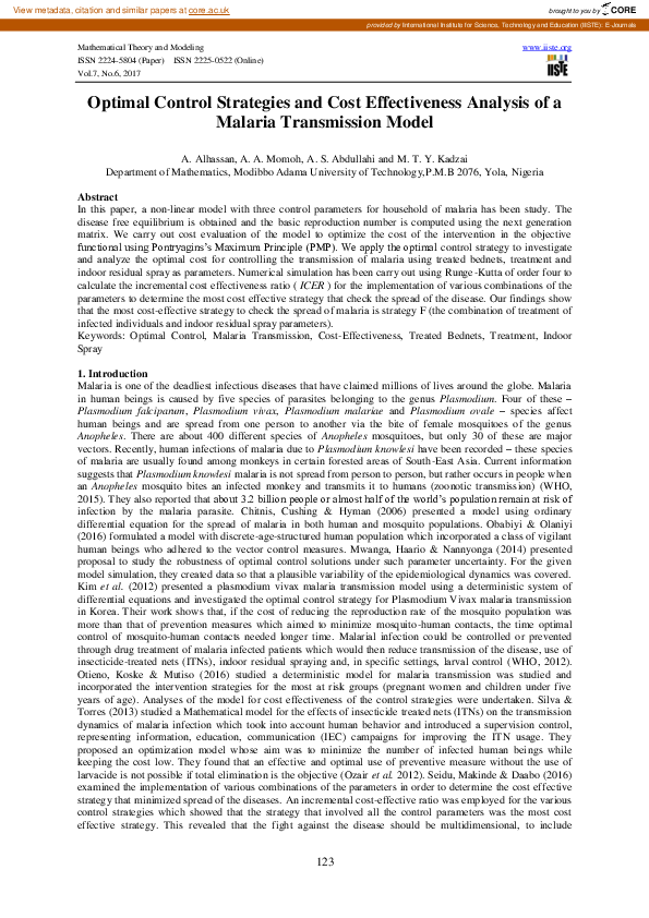 (PDF) Optimal control strategies and cost-effectiveness analysis of a ...