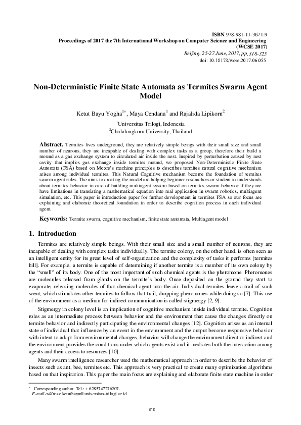 Pdf Non Deterministic Finite State Automata As Termites Swarm Agent Model