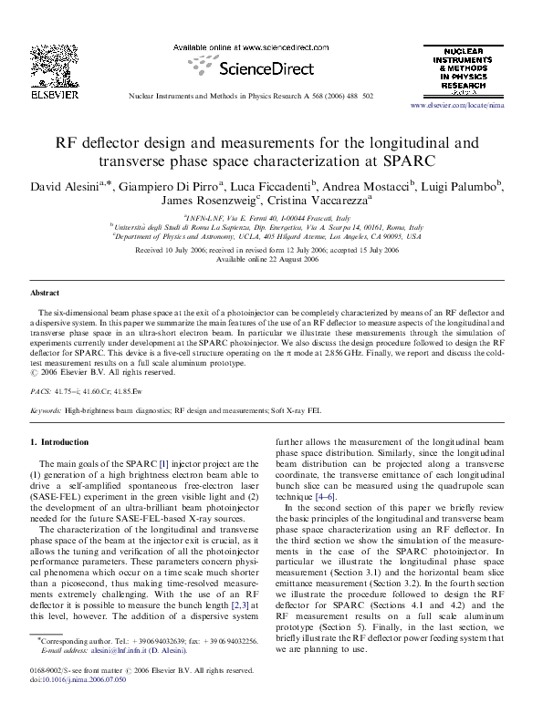 (PDF) RF deflector design and measurements for the longitudinal and transverse phase space ...
