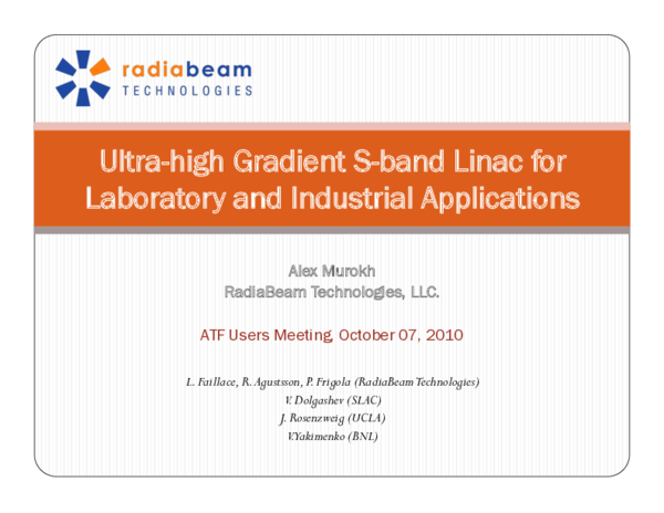(PDF) Ultra-High Gradient S-band Linac for Laboratory and Industrial ...