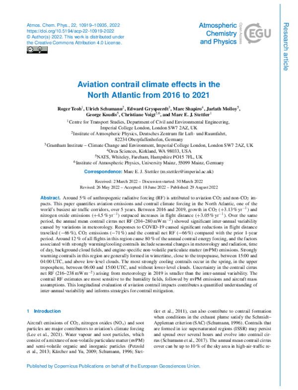 (PDF) Aviation contrail climate effects in the North Atlantic from 2016 to 2021 | Jarlath Molloy ...