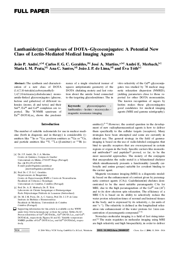 (PDF) Lanthanide(III) Complexes of DOTA–Glycoconjugates: A Potential ...
