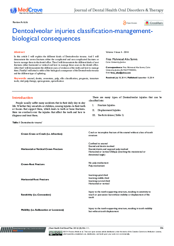(PDF) Dentoalveolar Injuries Classification-Management-Biological ...