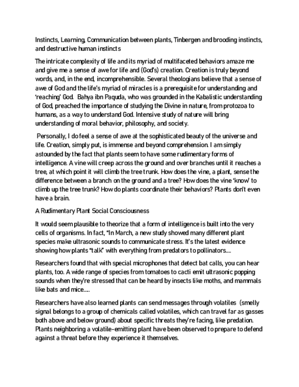 (PDF) Instincts, Learning, Communication between plants, Tinbergen and ...