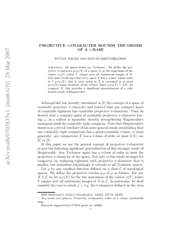 (PDF) Projective $\pi$-character bounds the order of a $\pi$-base