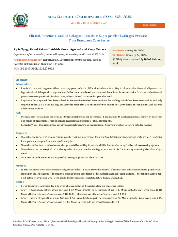 (PDF) Clinical, Functional and Radiological Results of Suprapatellar ...