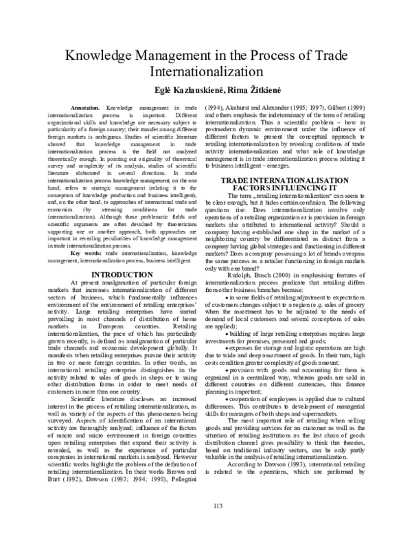 (PDF) Knowledge management in the process of trade internationalization