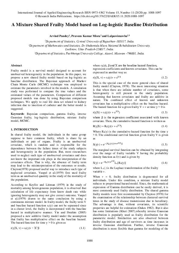 Pdf A Mixture Shared Frailty Model Based On Log Logistic Baseline