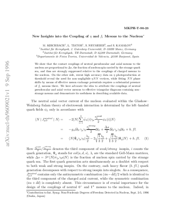 (PDF) New Insights into the Coupling of $\eta $ and $f_1$ Mesons to the ...
