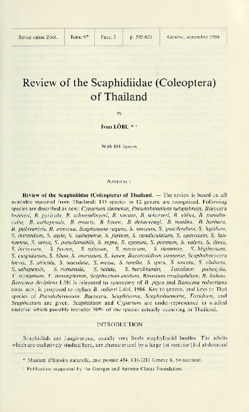 (PDF) Review of the Scaphidiidae (Coleoptera) of Thailand