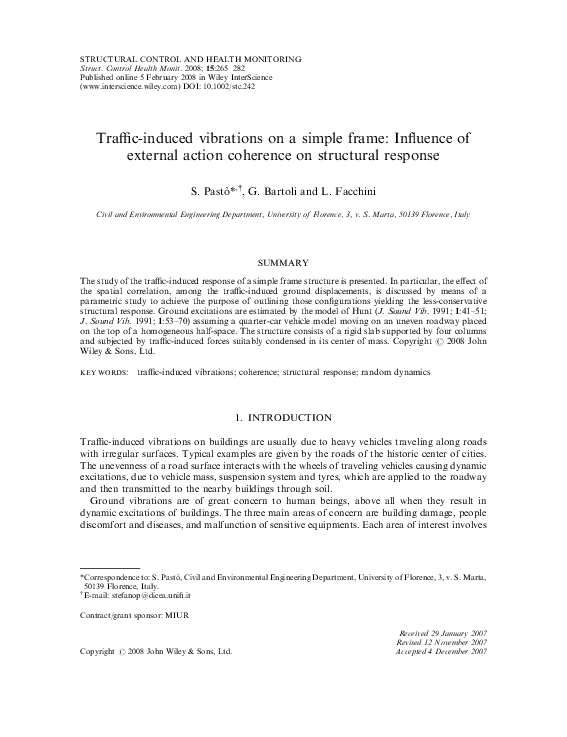 (PDF) Traffic-induced vibrations on a simple frame: Influence of ...