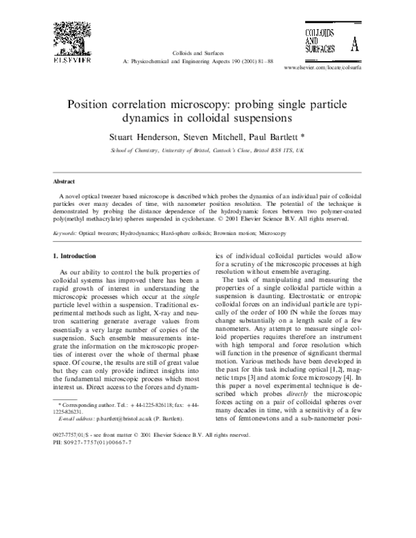 (PDF) Position correlation microscopy: probing single particle dynamics in colloidal suspensions ...