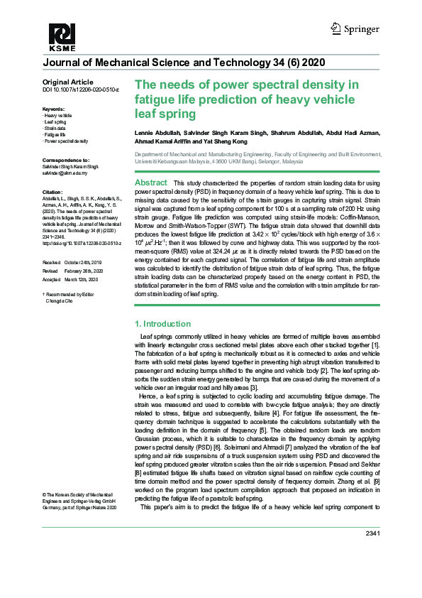 (PDF) The needs of power spectral density in fatigue life prediction of ...
