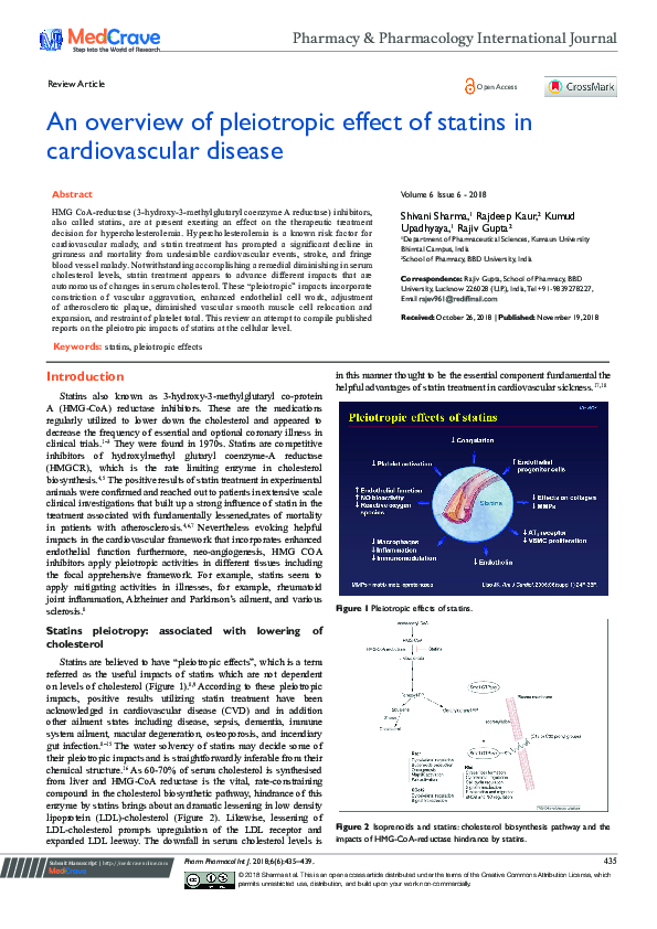 (PDF) An overview of pleiotropic effect of statins in cardiovascular ...