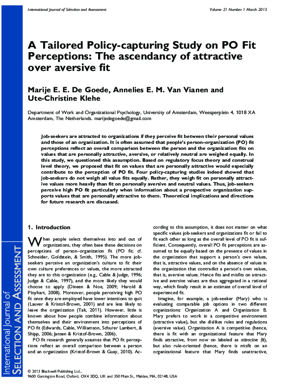 (PDF) A Tailored Policy-capturing Study on PO Fit Perceptions: The ...