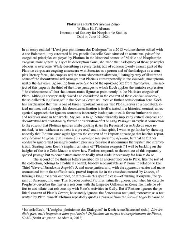 (PDF) Plotinus and Plato's Second Letter