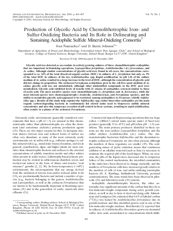 (PDF) Production of Glycolic Acid by Chemolithotrophic Iron- and Sulfur ...