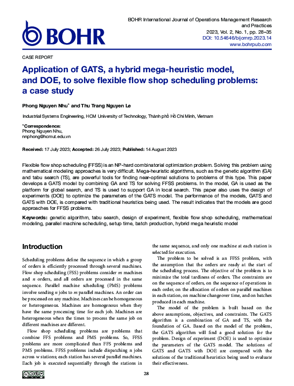 (PDF) Application of GATS, a hybrid mega-heuristic model,and DOE, to solve flexible flow shop ...