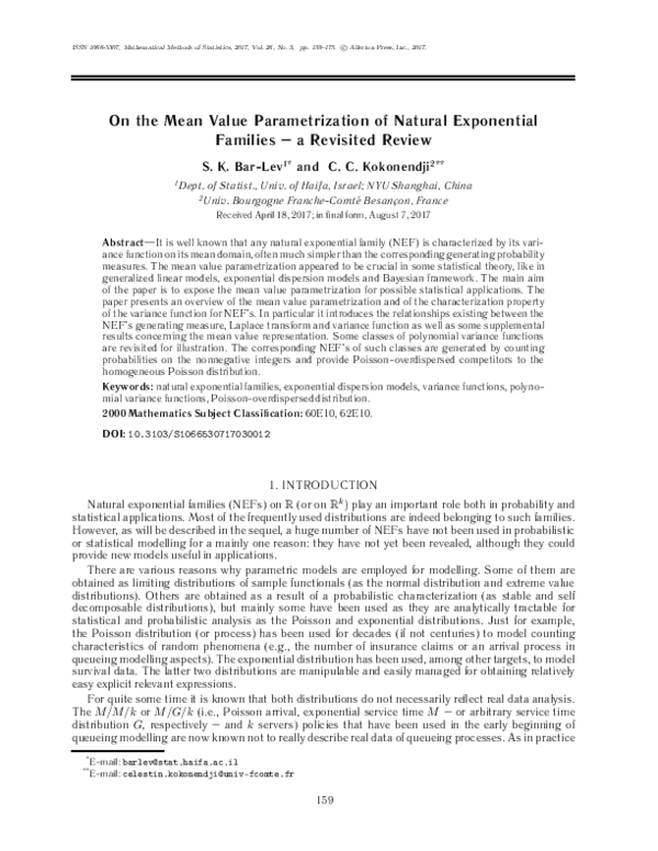 (PDF) On the mean value parametrization of natural exponential families ...