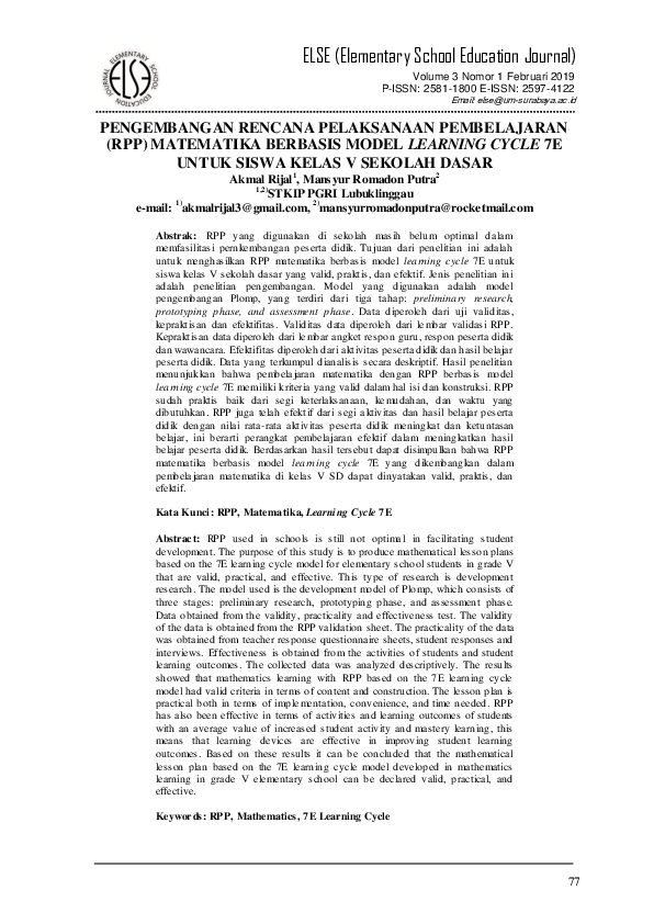 (PDF) Pengembangan Rencana Pelaksanaan Pembelajaran (RPP) Matematika Berbasis Model Learning ...