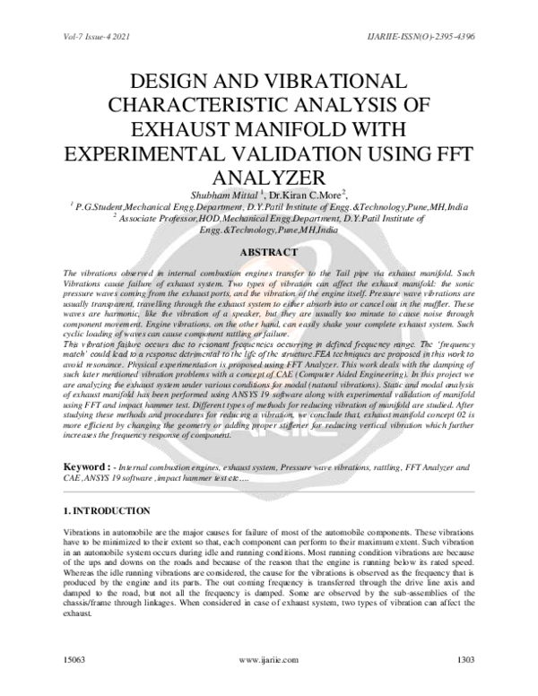 (PDF) Design and Analysis of Exhaust Manifold with Experimental Validation Using FFT Analyzer