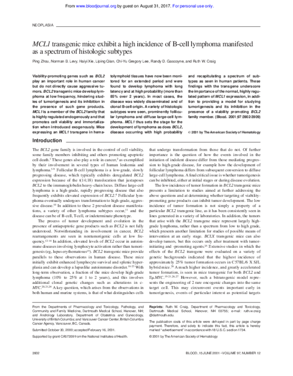 (PDF) MCL1 transgenic mice exhibit a high incidence of B-cell lymphoma ...