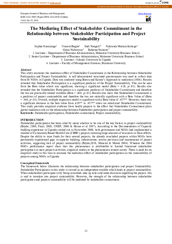 (PDF) The Mediating Effect of Stakeholder Commitment in the ...