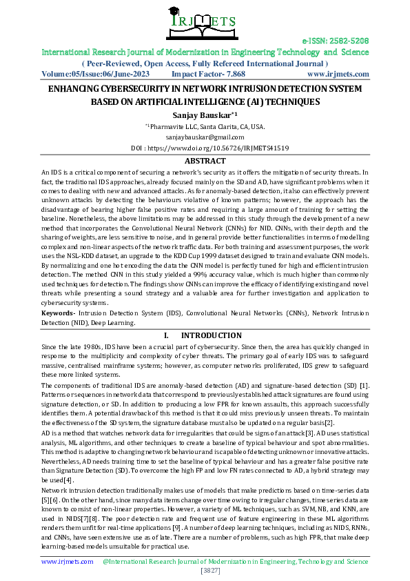 (PDF) ENHANCING CYBERSECURITY IN NETWORK INTRUSION DETECTION SYSTEM