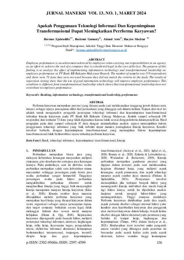 (PDF) Apakah Penggunaan Teknologi Informasi Dan Kepemimpinan Transformasional Dapat Meningkatkan ...