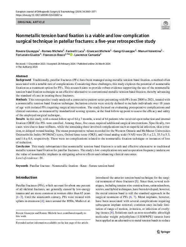 (PDF) Nonmetallic tension band fixation is a viable and low ...