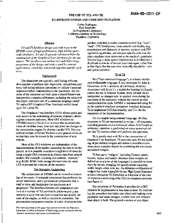 The Use Of Tcl And Tk To Improve Design And Code Reutilization Tool Command Language And