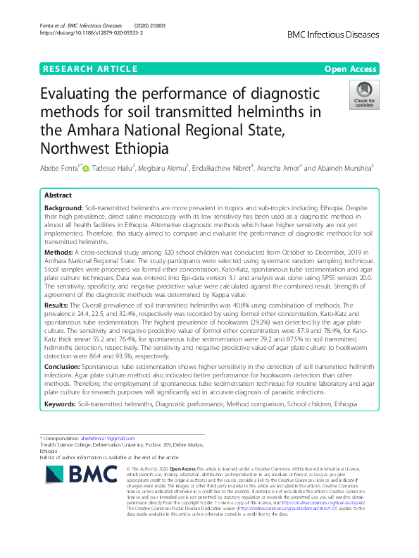 (PDF) Evaluating the Performance of Diagnostic methods for soil transmitted helminths against ...