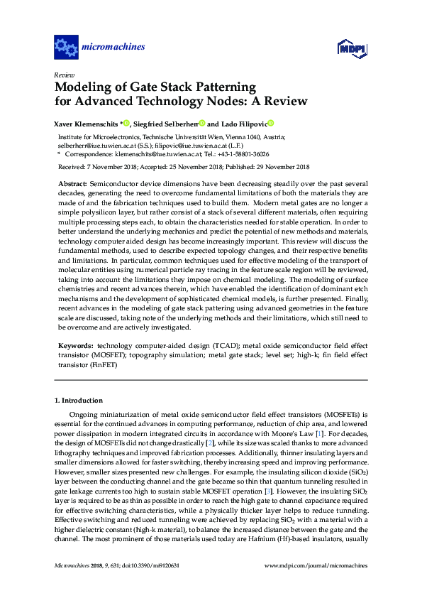 (PDF) Modeling of Gate Stack Patterning for Advanced Technology Nodes ...