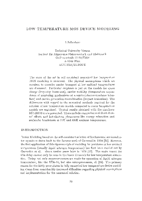 (PDF) Low temperature MOS device modeling