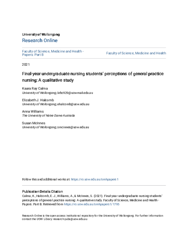 (PDF) Final‐year undergraduate nursing students’ perceptions of general practice nursing: A ...