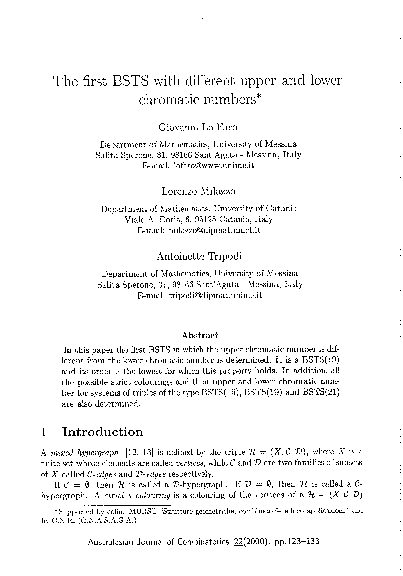 (PDF) The first BSTS with different upper and lower chromatic numbers | giovanni Lo Faro ...