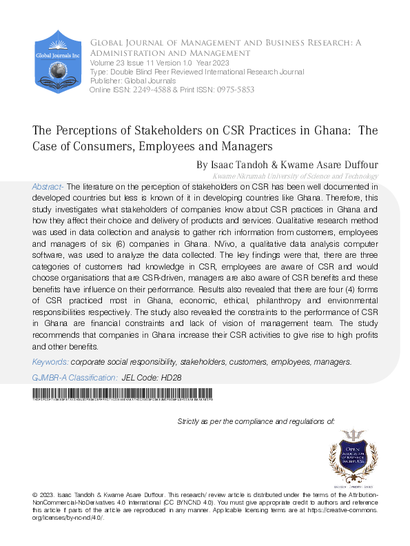 (PDF) Perception of stakeholders on CSR Practice in Ghana