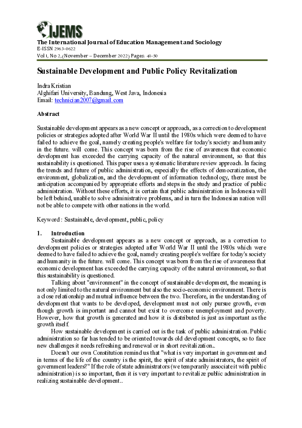 (PDF) Sustainable Development and Public Policy Revitalization