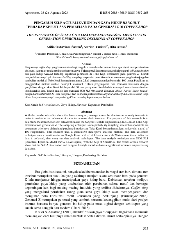 (PDF) Pengaruh Self Actualization Dan Gaya Hidup Hangout Terhadap Keputusan Pembelian Pada ...