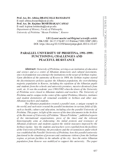 (PDF) Parallel University of Prishtina, 1991-1999: Functioning ...