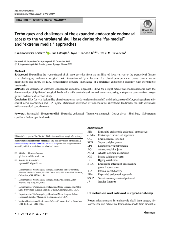 (PDF) Techniques and challenges of the expanded endoscopic endonasal access to the ventrolateral ...